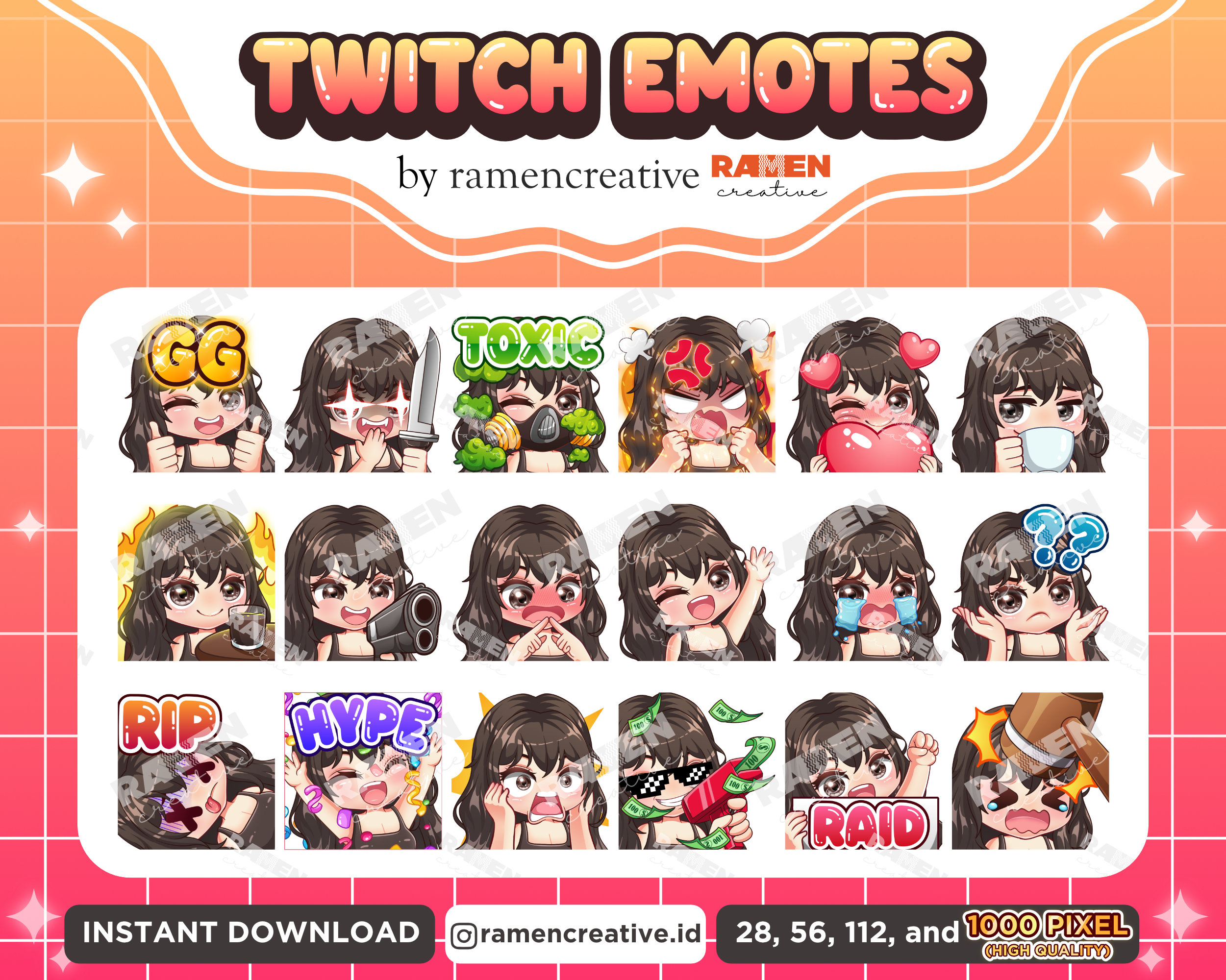 Girl Twitch Emotes , 18 Chibi Girl Emotes, Twitch Emotes, Discord ...