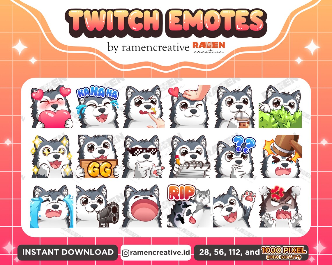 Wolf Twitch Emotes: Cute Wolf Emotes - 18 Emotes (digital Download) - Etsy
