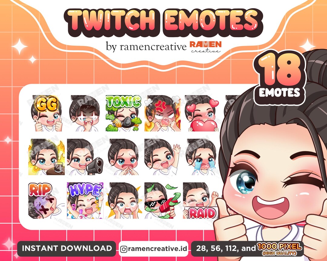 Girl Twitch Emotes , 18 Chibi Girl Emotes, Twitch Emotes, Discord ...