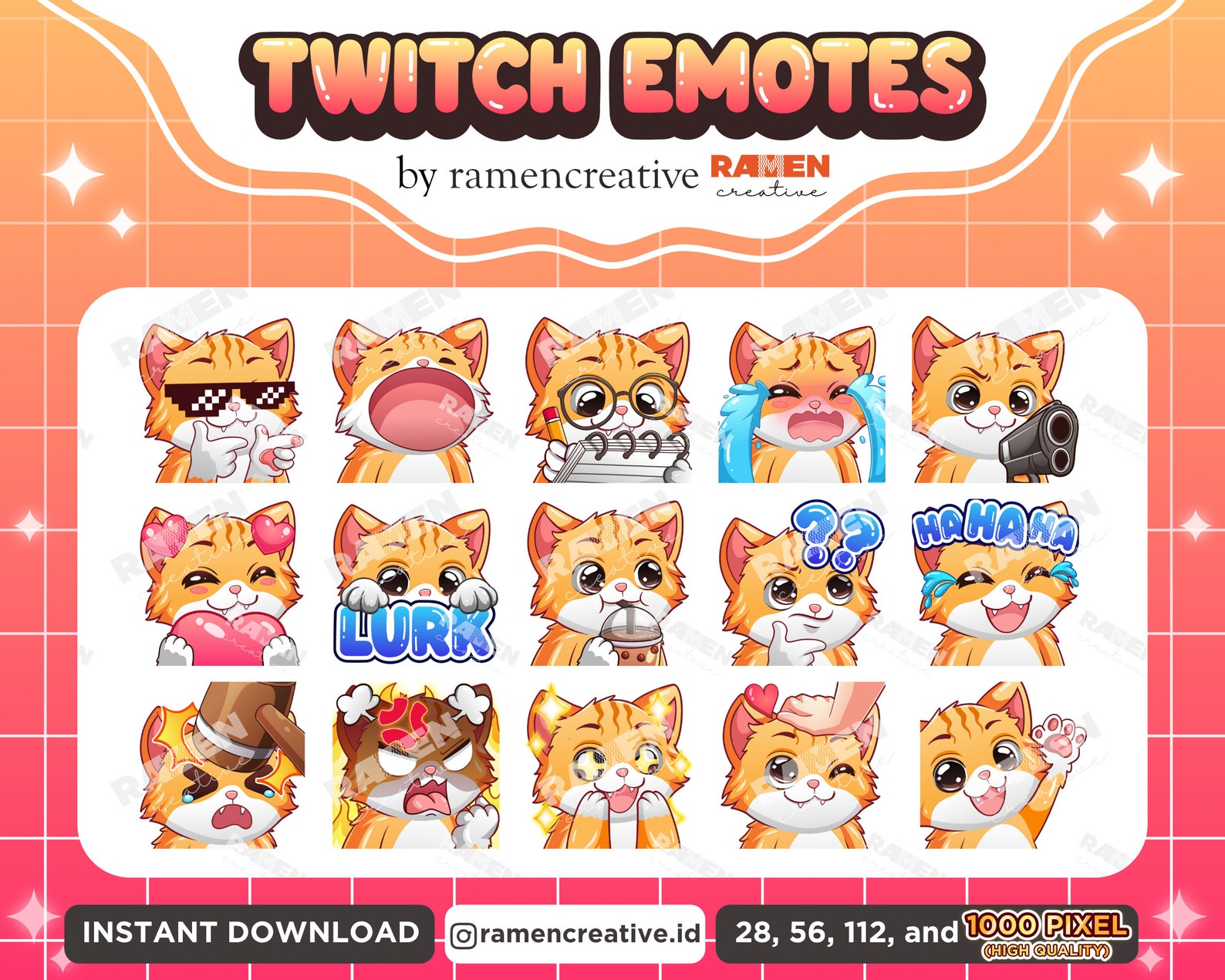 Orange Cat Twitch Emotes: Kawaii Kitty Neko - 15 Emotes (digital ...