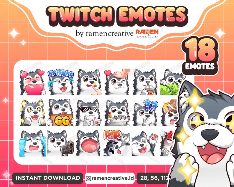 Wolf Twitch Emotes: Cute Wolf Emotes - 18 Emotes (digital Download) - Etsy