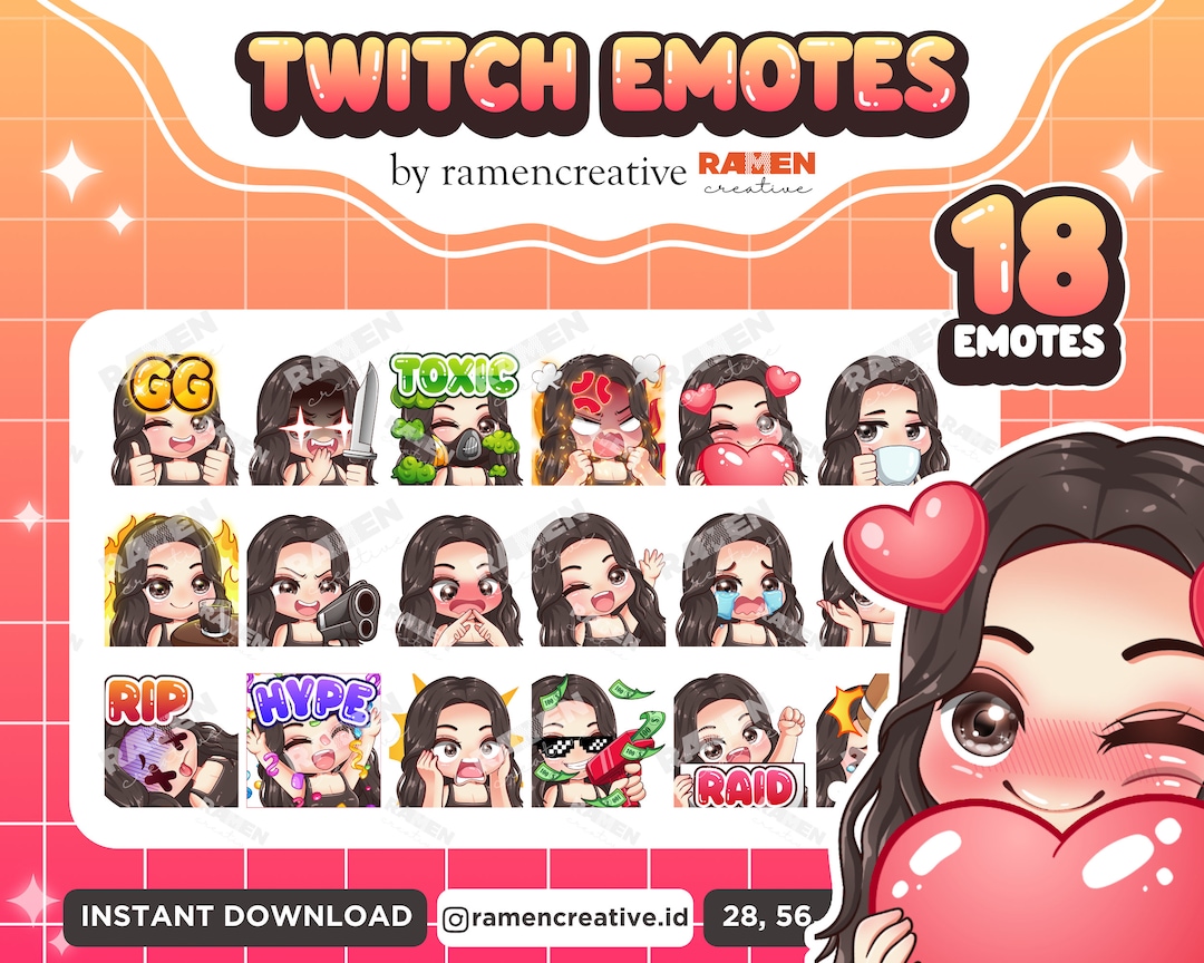 Girl Twitch Emotes , 18 Chibi Girl Emotes, Twitch Emotes, Discord ...