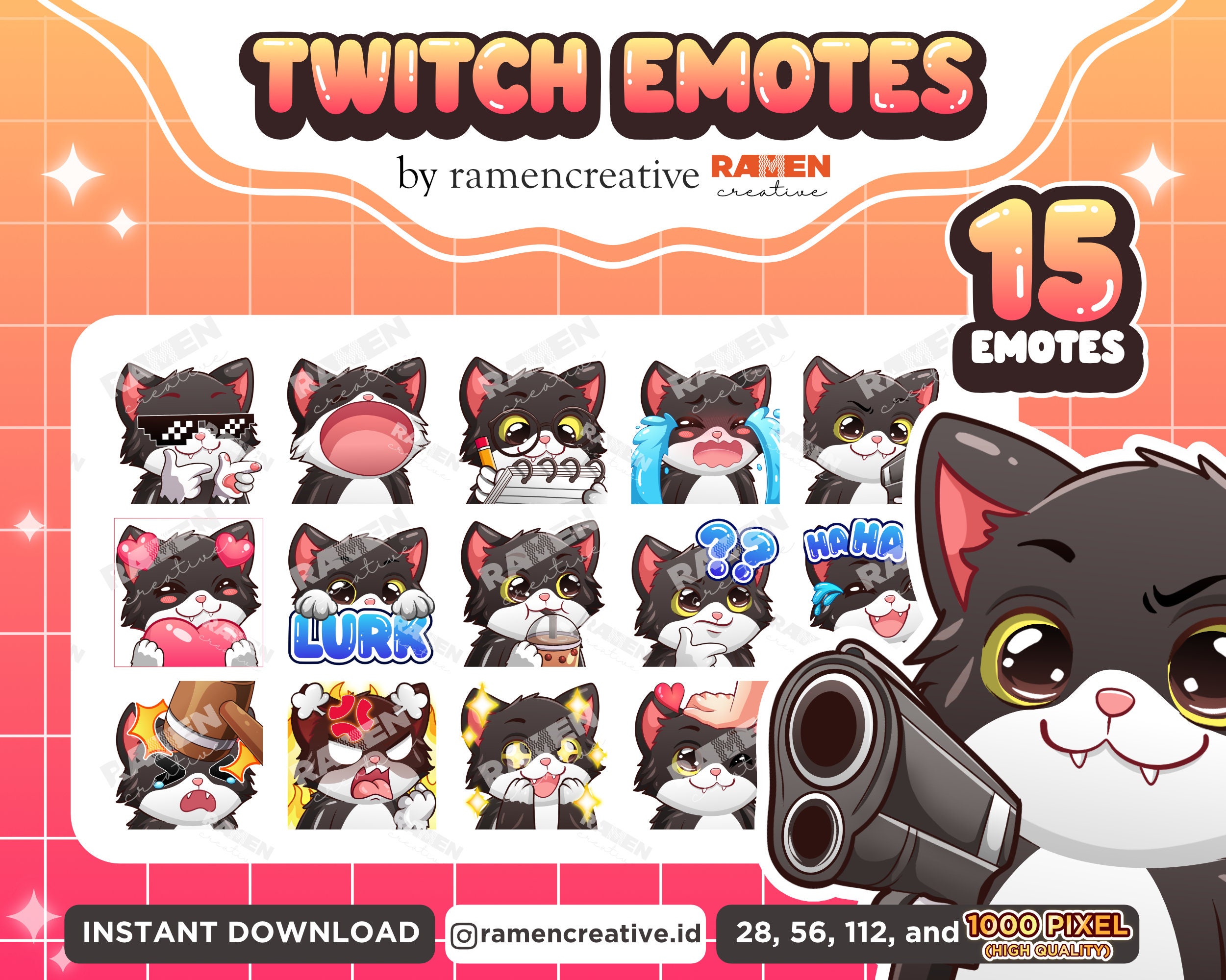 Cat Twitch Emotes , 15 Black White Cat Emotes, Twitch Emotes, Discord ...