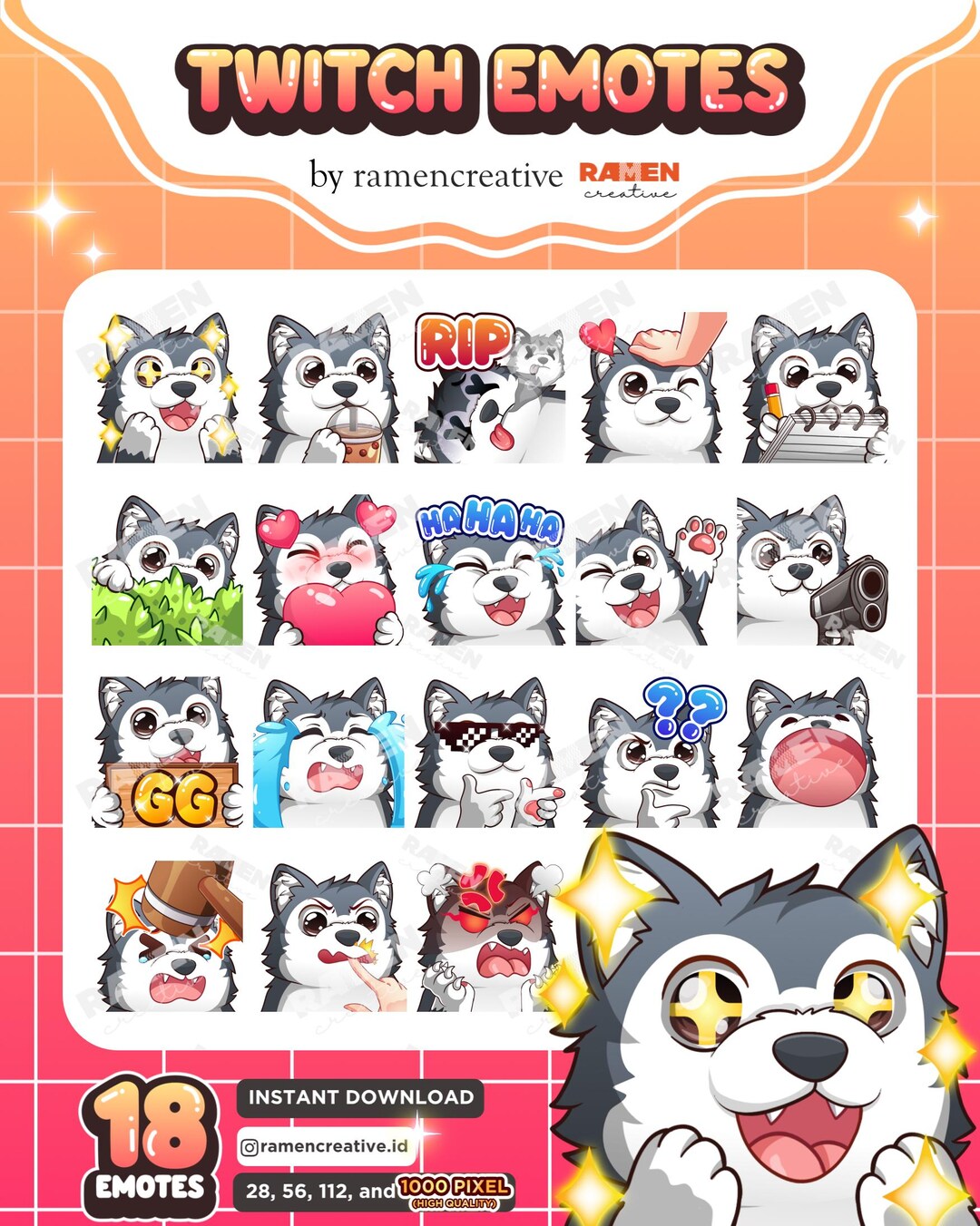 Wolf Twitch Emotes: Cute Wolf Emotes - 18 Emotes (digital Download) - Etsy