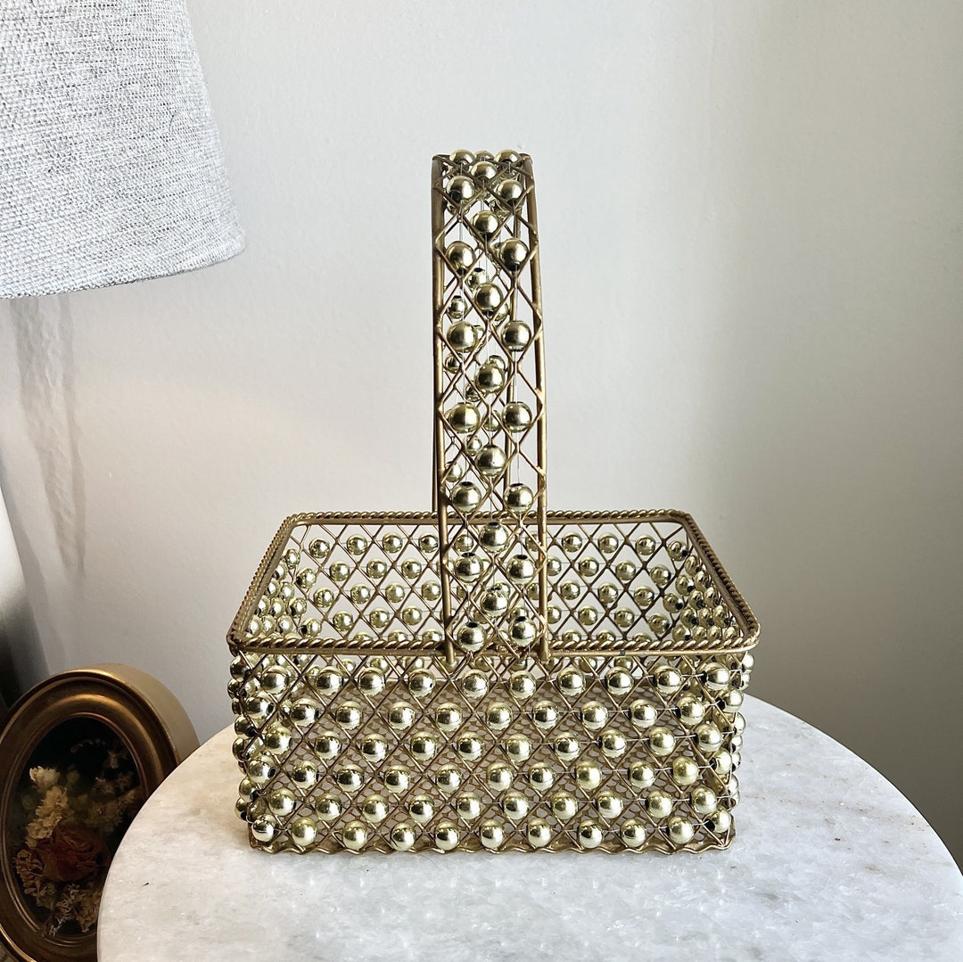 Vintage Gold Basket, Metal Basket Decor, Mcm Basket, Mcm Gold Decor ...