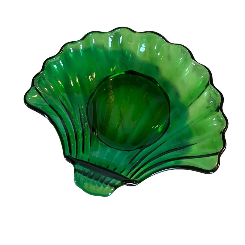 Vintage Anchor Hocking, Vintage Shell Dish, Vintage Green Glass, Mid ...