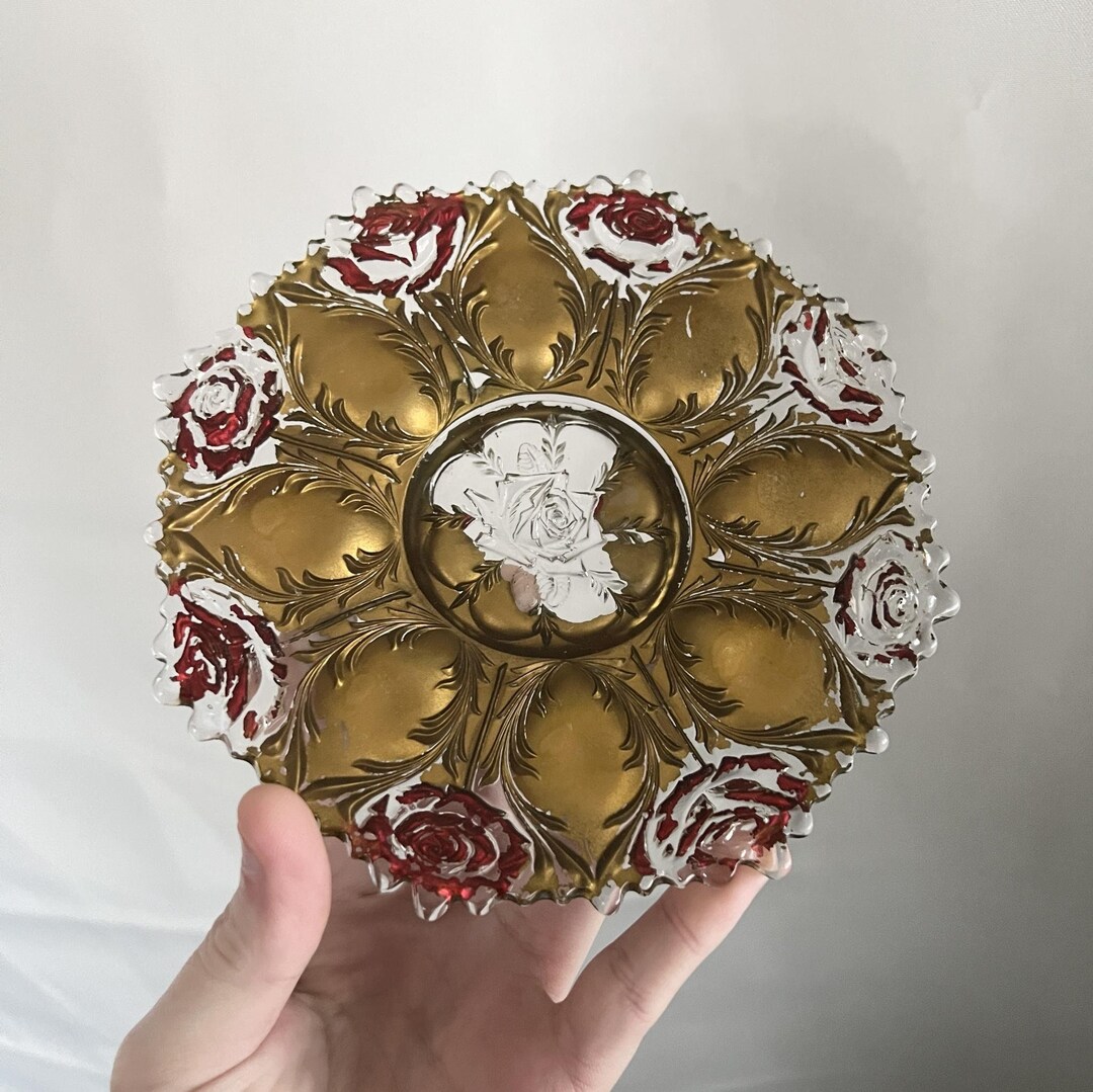 Vintage Carnival Glass, Goofus Glass, Goofus Eapg, Rose Glass Plate ...