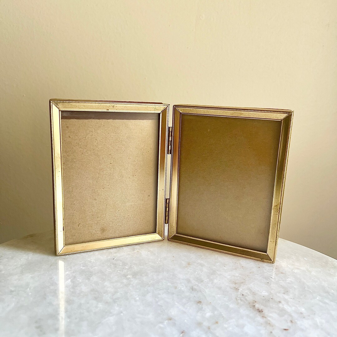 Vintage Hinge Frame, Vintage Brass Frame, Two Panel Frame, Vintage ...