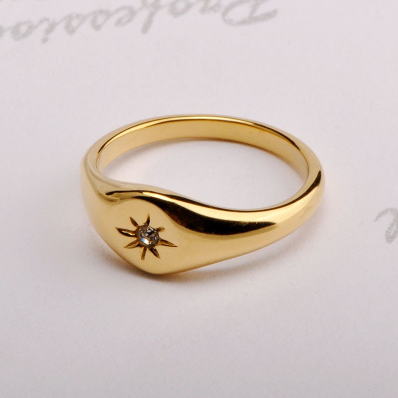 Gold Star Signet Ring, Signet Pinky Ring, Women's Pinky Signet Ring ...