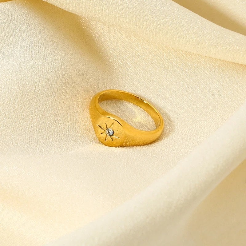 Gold Star Signet Ring, Signet Pinky Ring, Women's Pinky Signet Ring ...