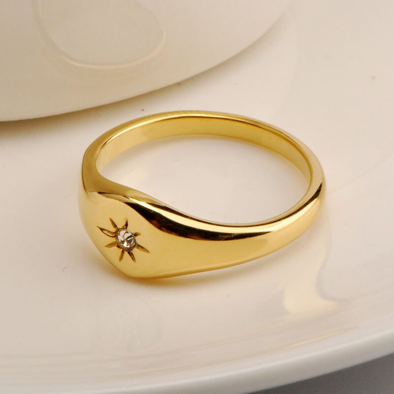 Gold Star Signet Ring, Signet Pinky Ring, Women's Pinky Signet Ring ...
