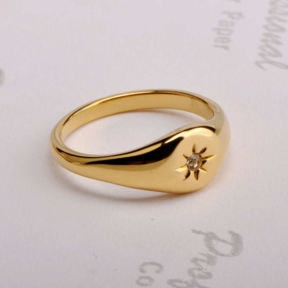 Gold Star Signet Ring, Signet Pinky Ring, Women's Pinky Signet Ring ...