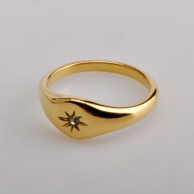 Gold Star Signet Ring, Signet Pinky Ring, Women's Pinky Signet Ring, Gold Dainty Ring, Celestial ...