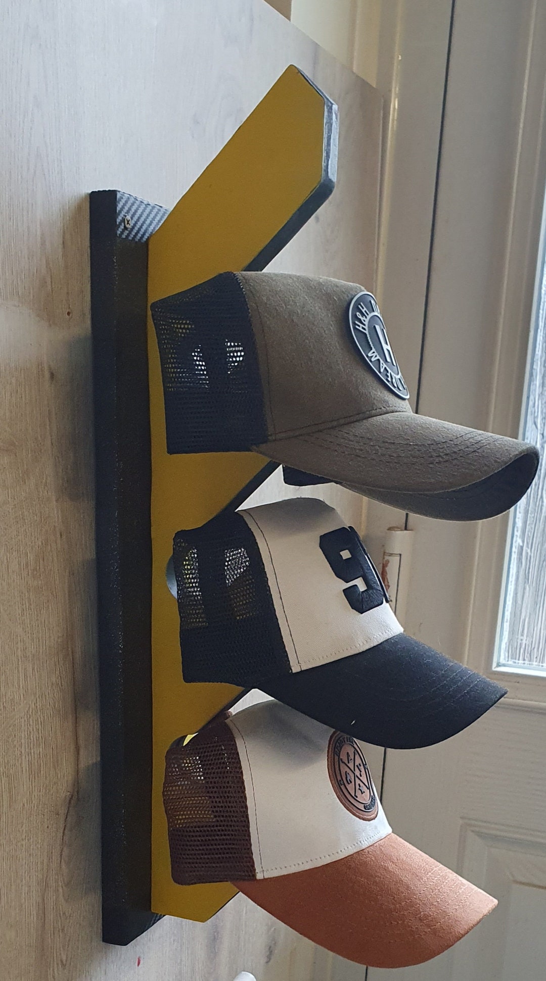 Hat Stand, Cap Stand, Wall Mounted Cap Stand, Black & Yellow Cap Stand ...