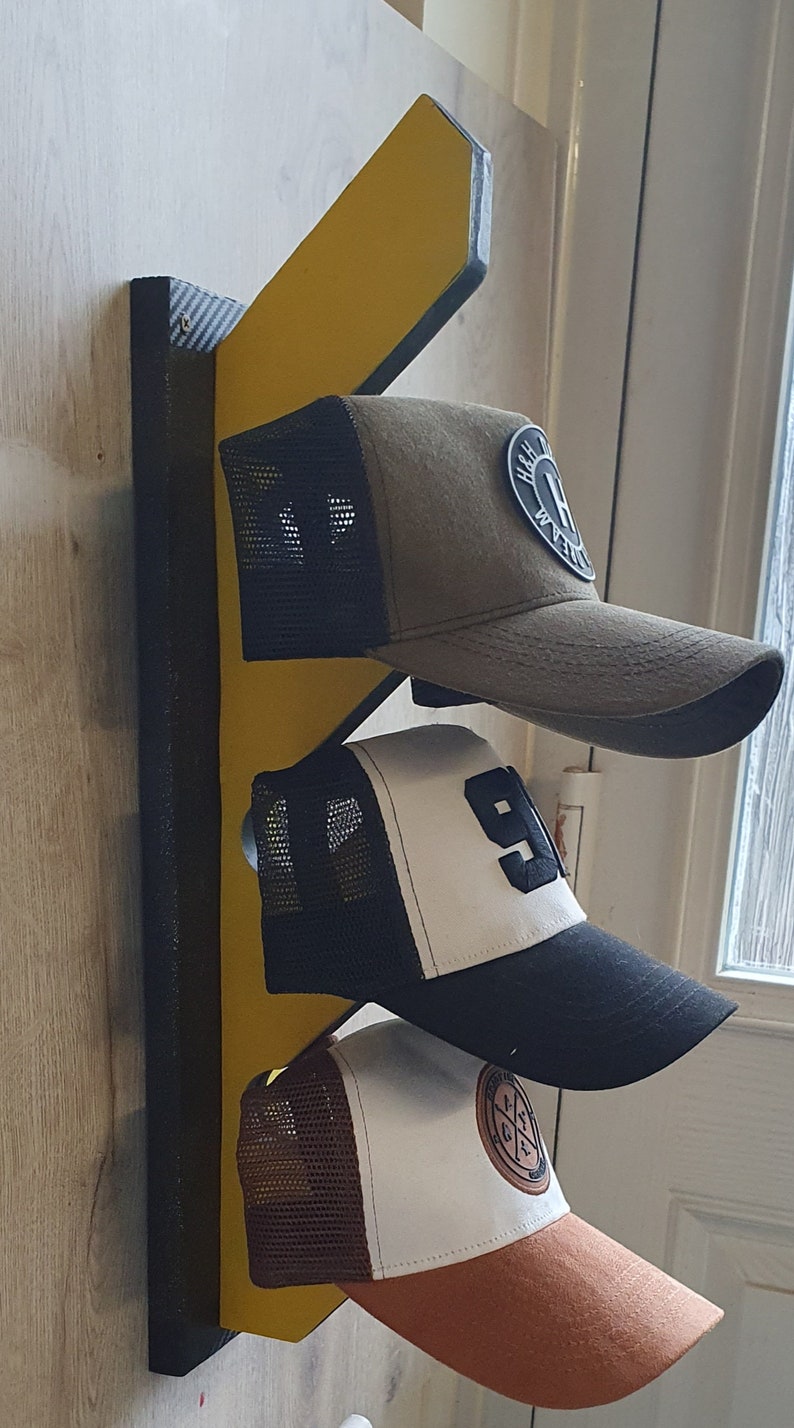 Hat Stand, Cap Stand, Wall Mounted Cap Stand, Black & Yellow Cap Stand ...