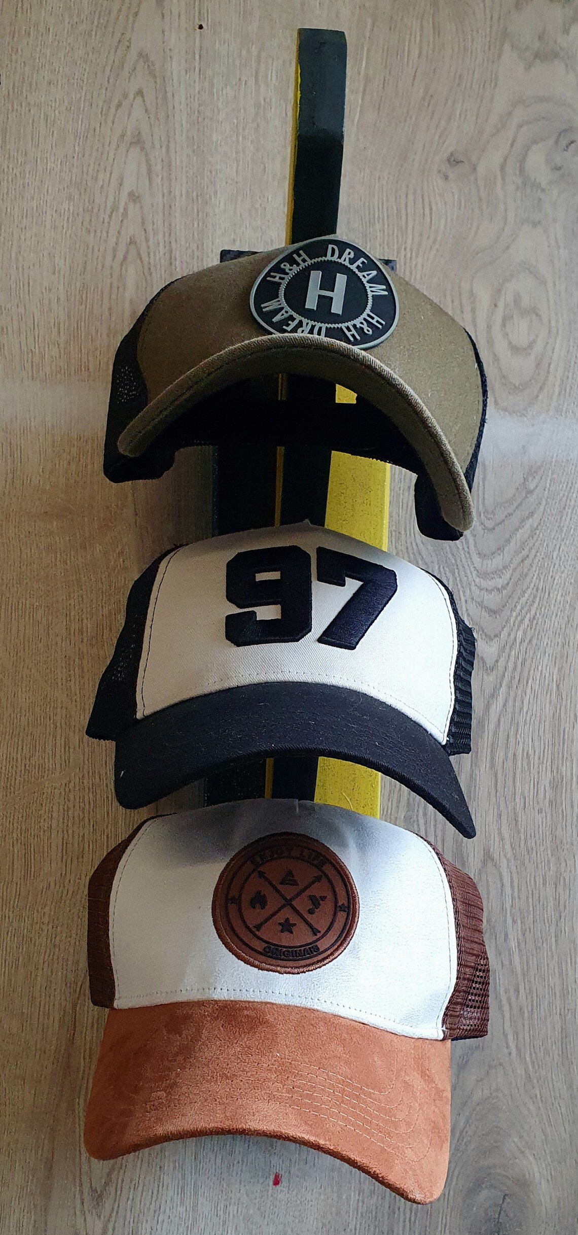 Hat Stand, Cap Stand, Wall Mounted Cap Stand, Black & Yellow Cap Stand ...