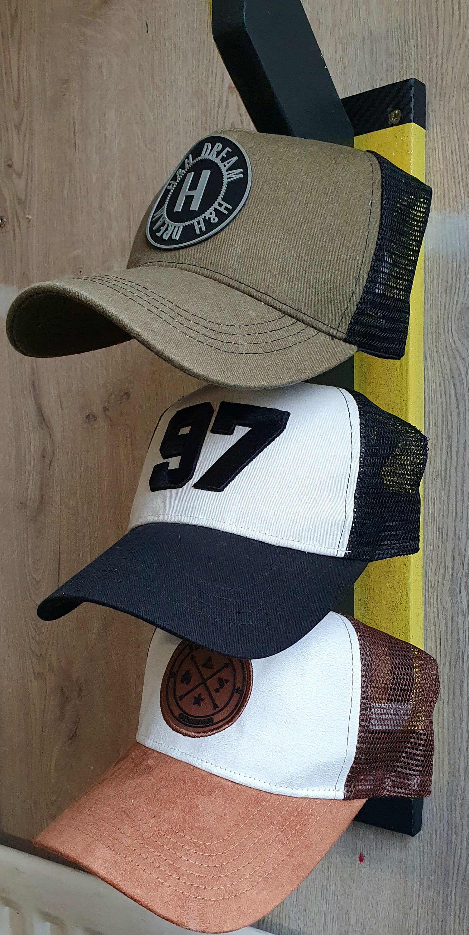 Hat Stand, Cap Stand, Wall Mounted Cap Stand, Black & Yellow Cap Stand ...
