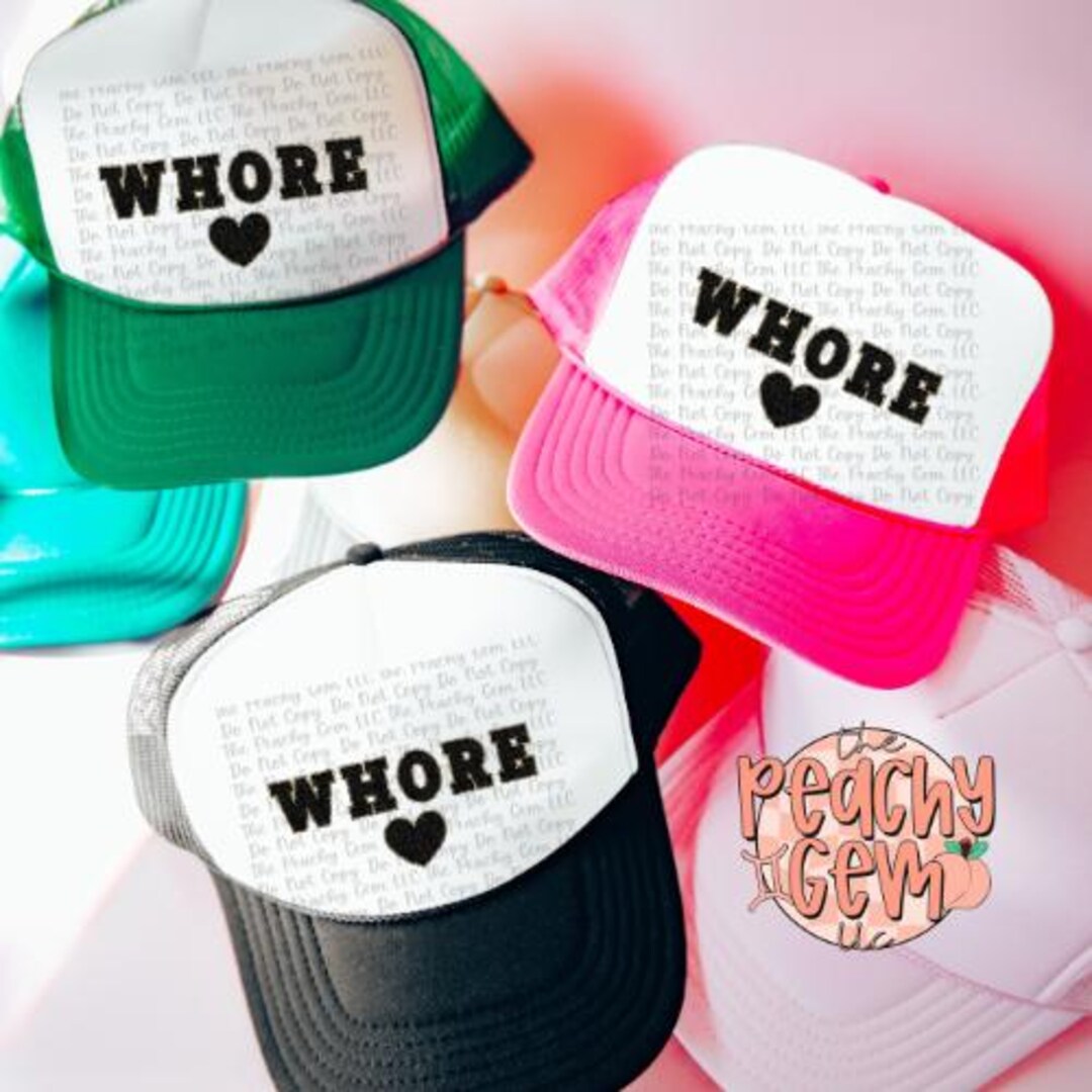 Whore Black Outline Funny Hats Adult Humor Trucker Hat Bar Dirty Mind ...