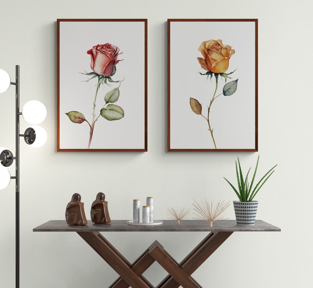 Watercolor Roses Print Set Digital Download Rose Wall Art - Etsy