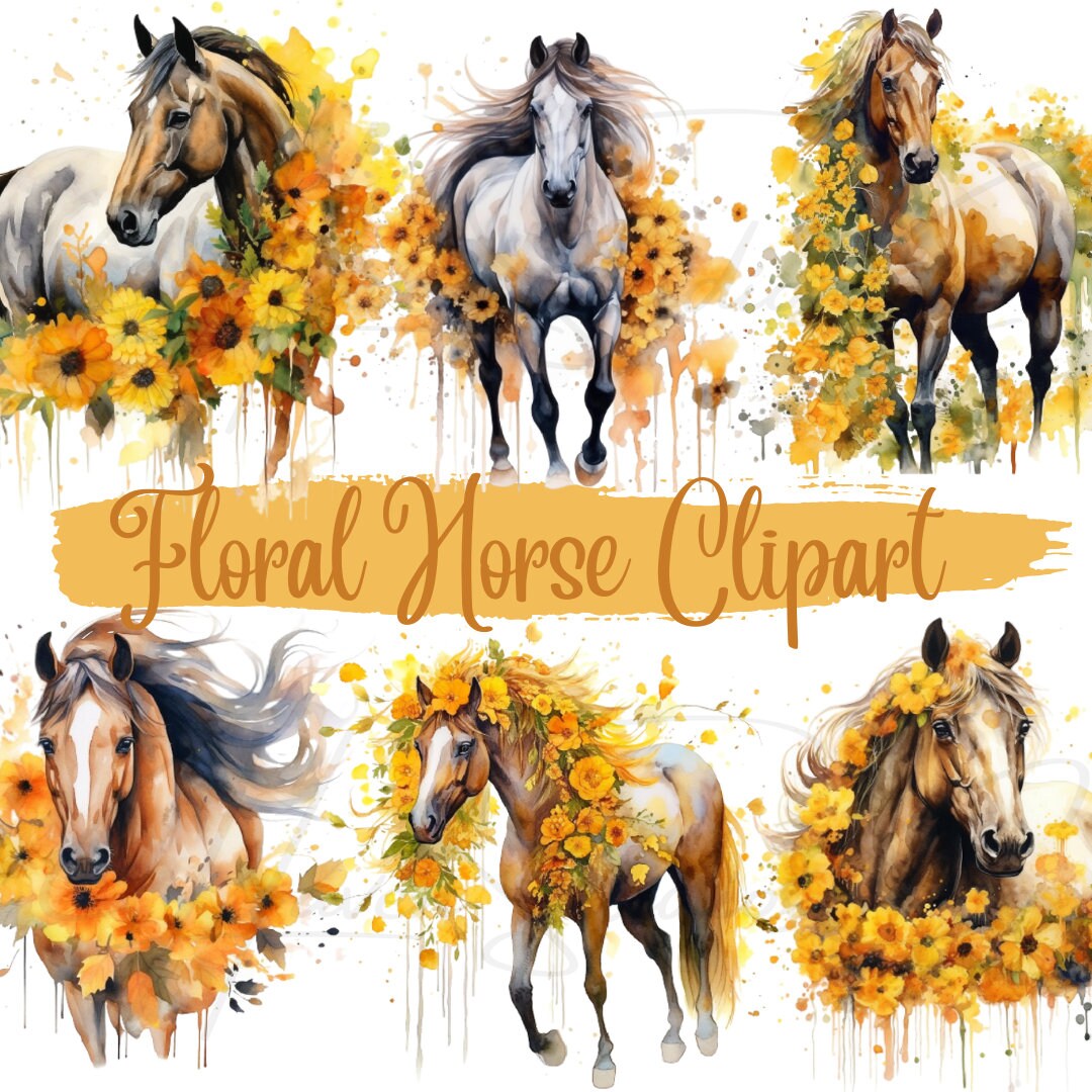 Watercolor Floral Horse Clipart, Horse Sublimation, Fantasy Horse Clip ...