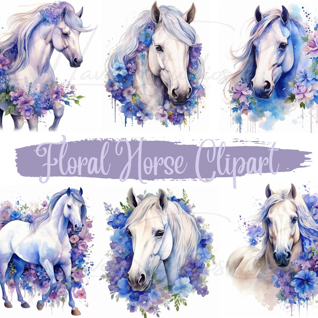 Watercolor Floral Horse Clipart, Horse Sublimation, Fantasy Horse Clip ...