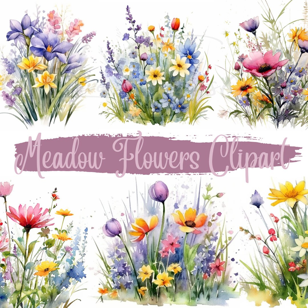 Watercolor Meadow Flowers Clipart, Sublimation, Floral Bouquets, Flower ...