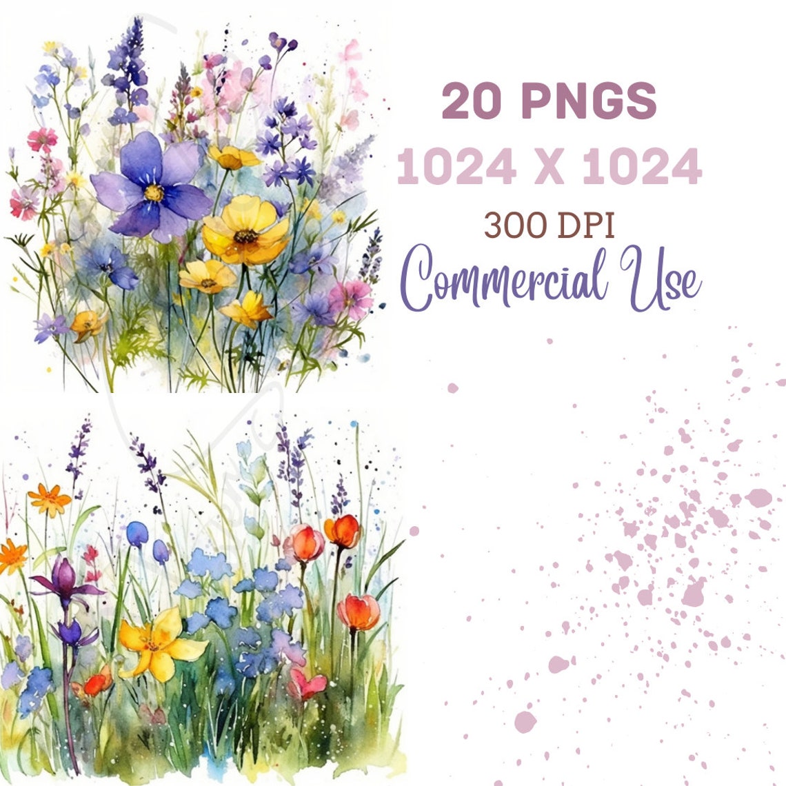 Watercolor Meadow Flowers Clipart, Sublimation, Floral Bouquets, Flower ...