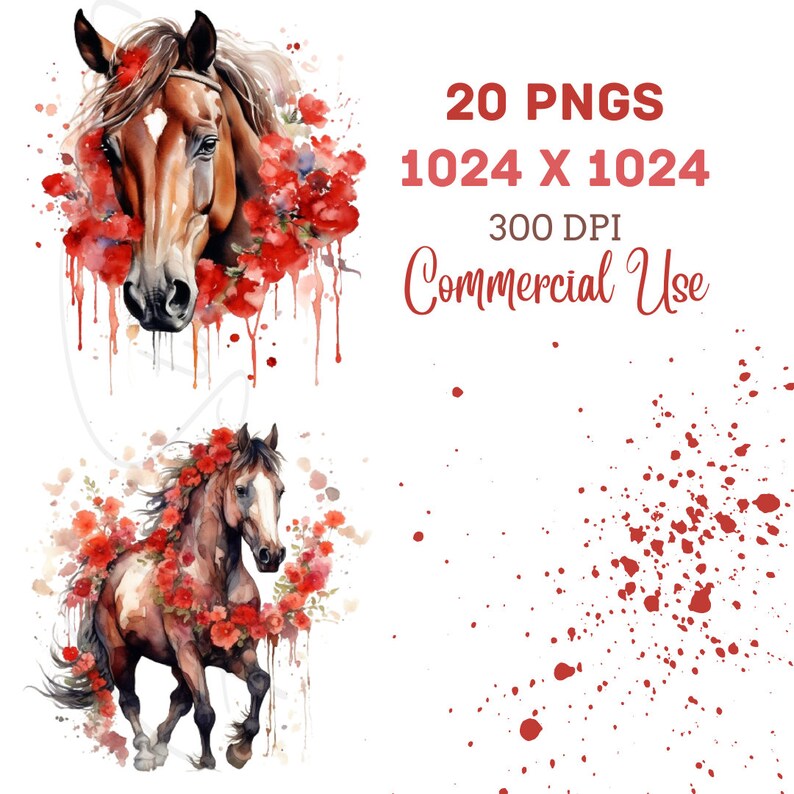 Watercolor Floral Horse Clipart, Horse Sublimation, Fantasy Horse Clip ...