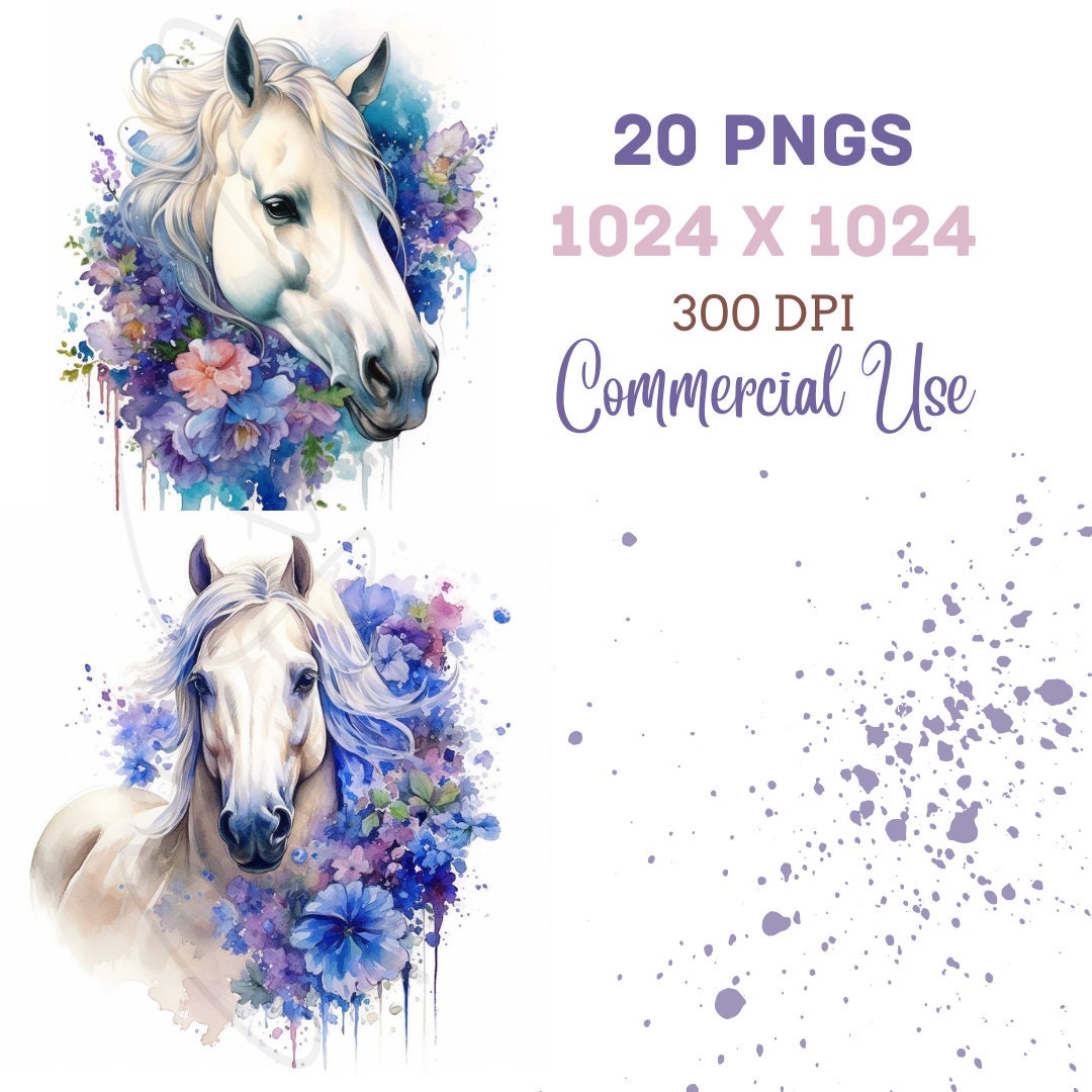Watercolor Floral Horse Clipart, Horse Sublimation, Fantasy Horse Clip ...