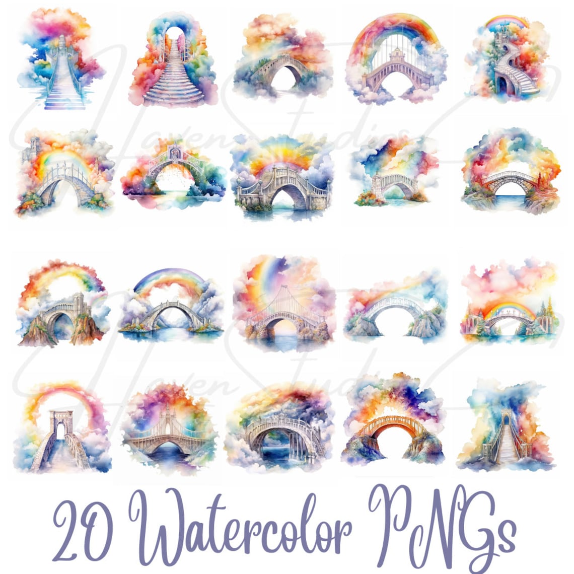 Watercolor Rainbow Bridges Clipart, Sublimation, Pet Memorial, Loss ...