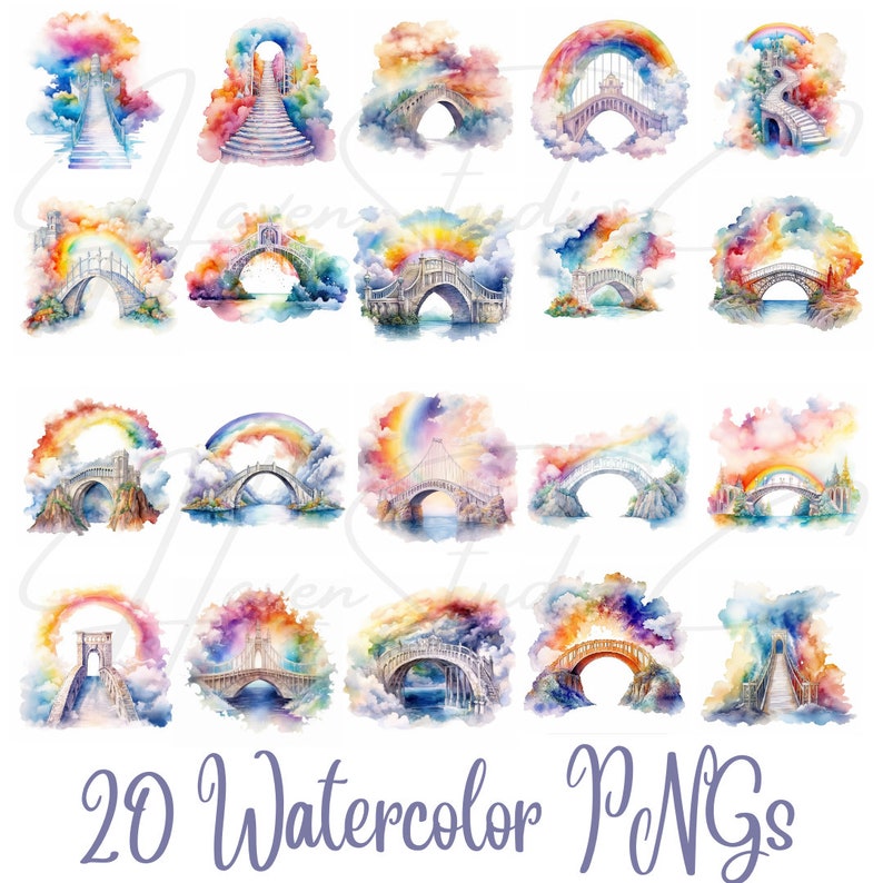 Watercolor Rainbow Bridges Clipart, Sublimation, Pet Memorial, Loss ...