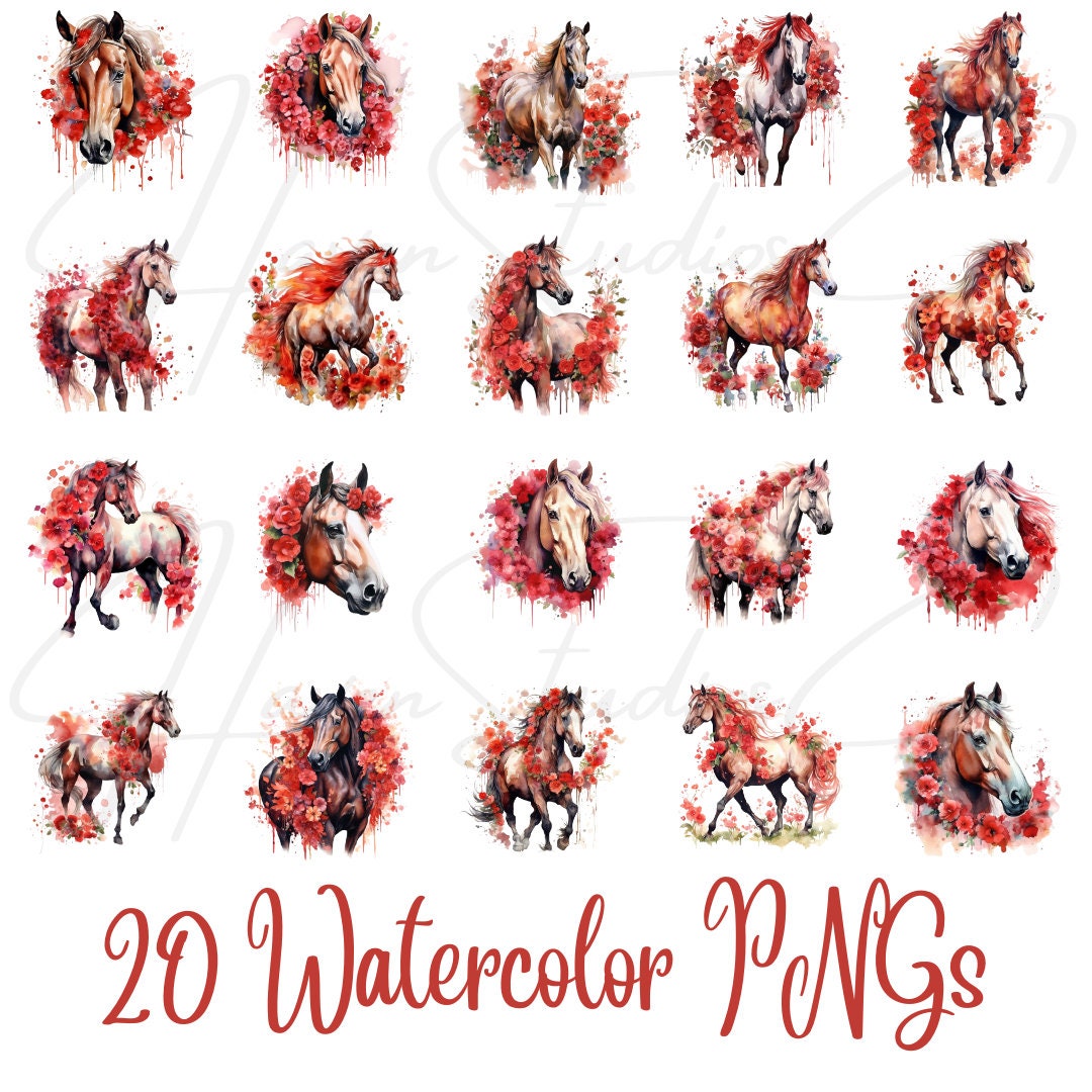Watercolor Floral Horse Clipart, Horse Sublimation, Fantasy Horse Clip ...