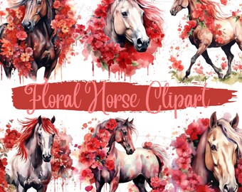 Watercolor Floral Horse Clipart, Horse Sublimation, Fantasy Horse Clip ...
