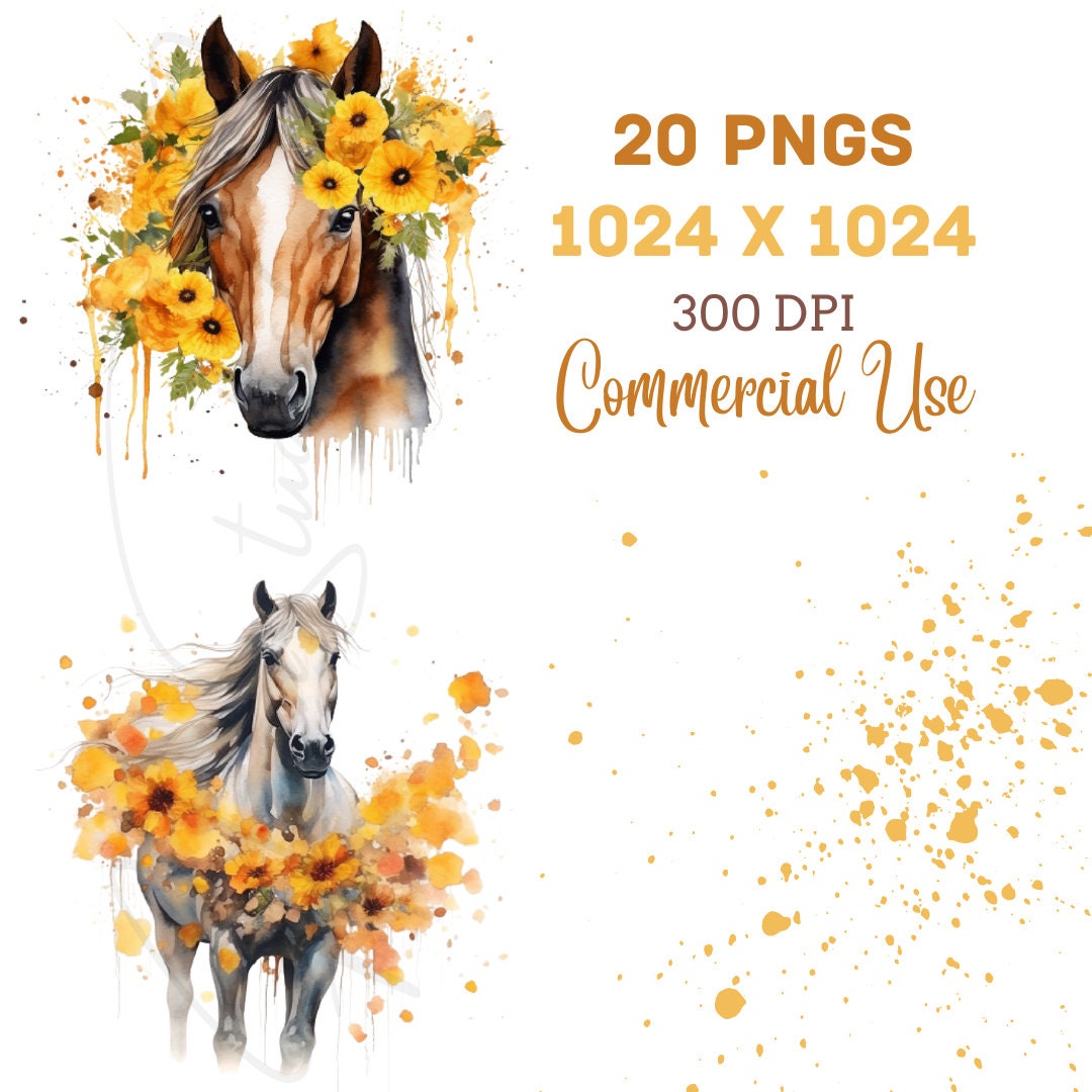 Watercolor Floral Horse Clipart, Horse Sublimation, Fantasy Horse Clip ...