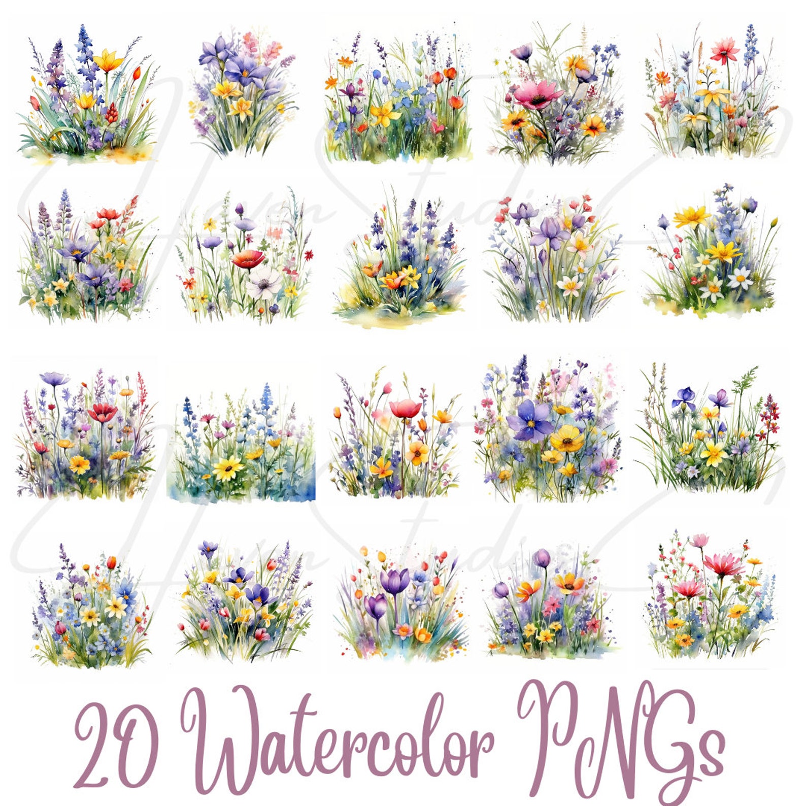 Watercolor Meadow Flowers Clipart, Sublimation, Floral Bouquets, Flower ...