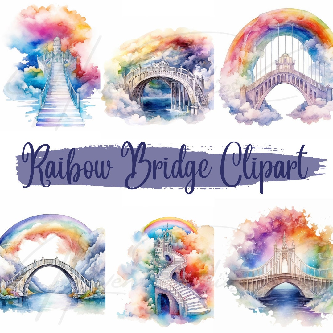 Watercolor Rainbow Bridges Clipart, Sublimation, Pet Memorial, Loss ...