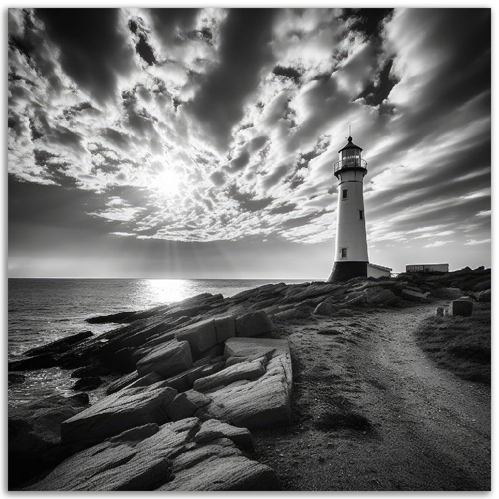 Black and White Lighthouse Wall Art | Monochromatic Minimalist Seascape ...