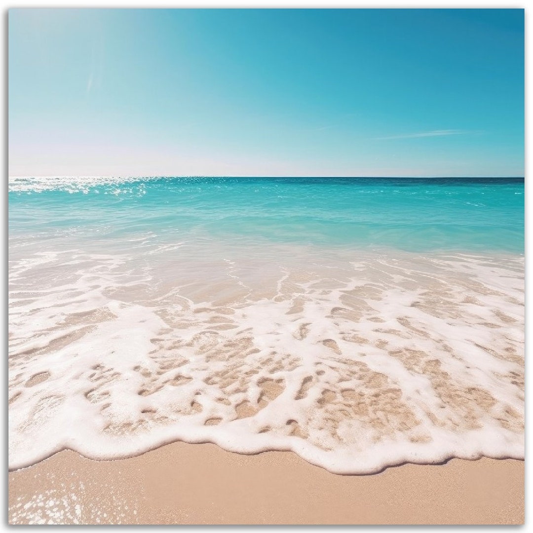 Minimalist White Sand Beach Print | Crystal Clear Blue Ocean Waves and ...