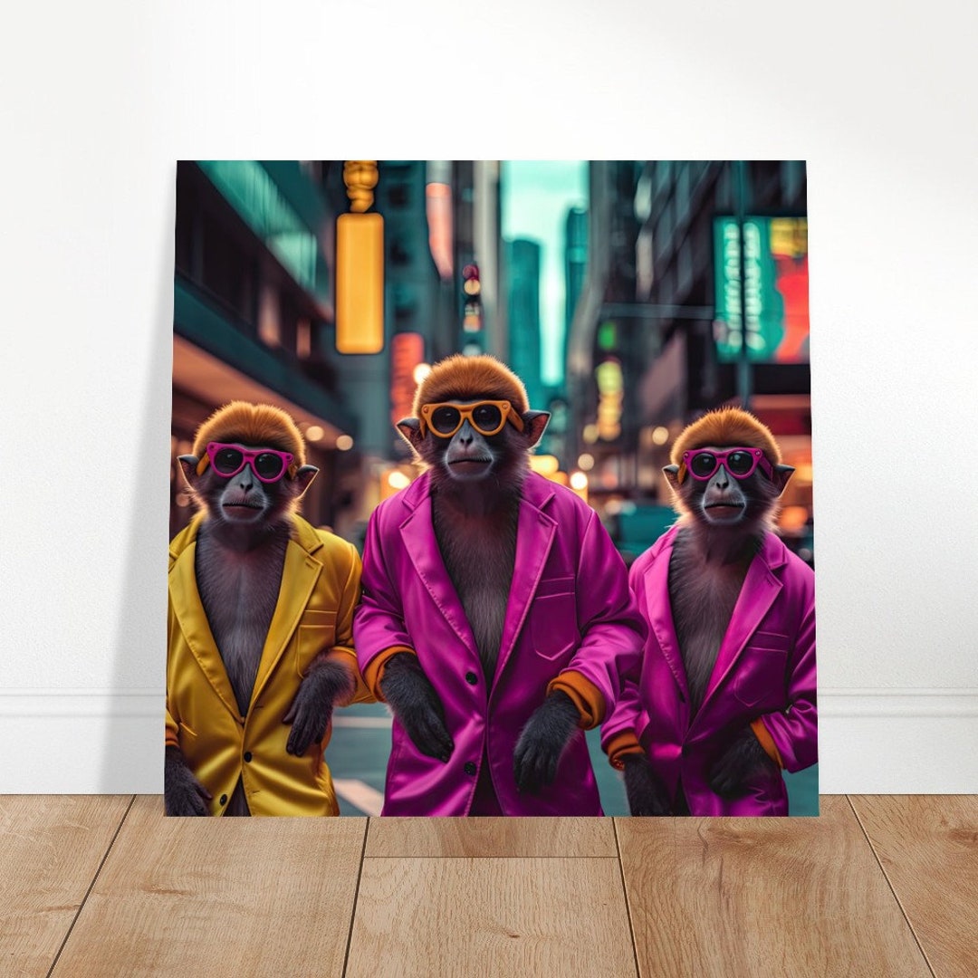Neon Monkey Parade Poster Deepfake Artwork Funny Looking - Etsy