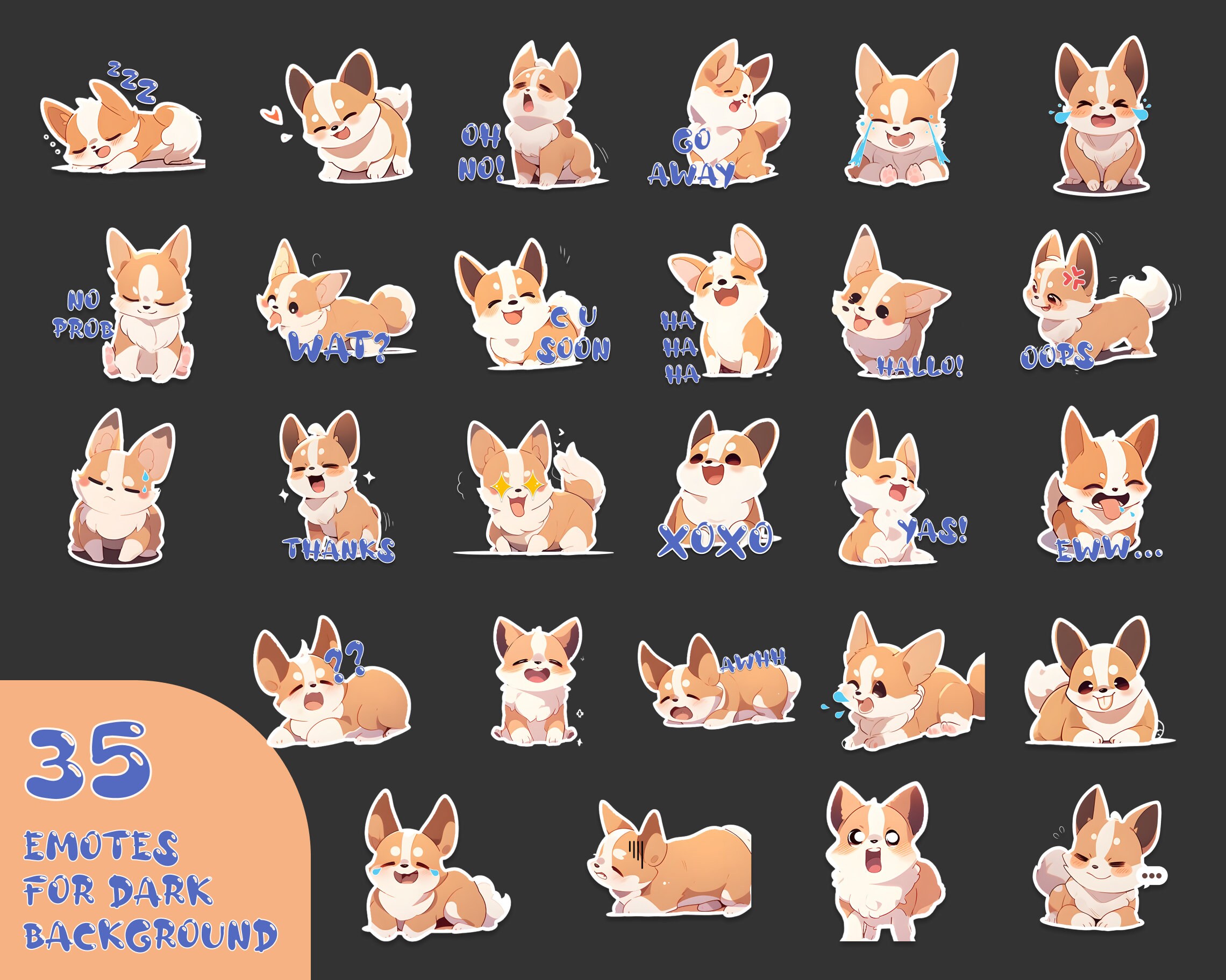 Kawaii Corgi Emotes X35 Bundle, Emotes Mega Pack, Emotes Background ...