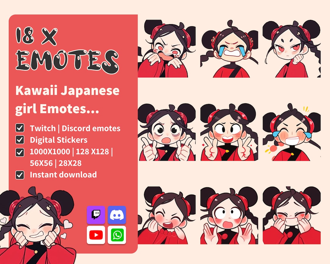 Kawaii Japanese Girl Emotes 18x Bundle, Emotes Mega Pack, Emotes ...