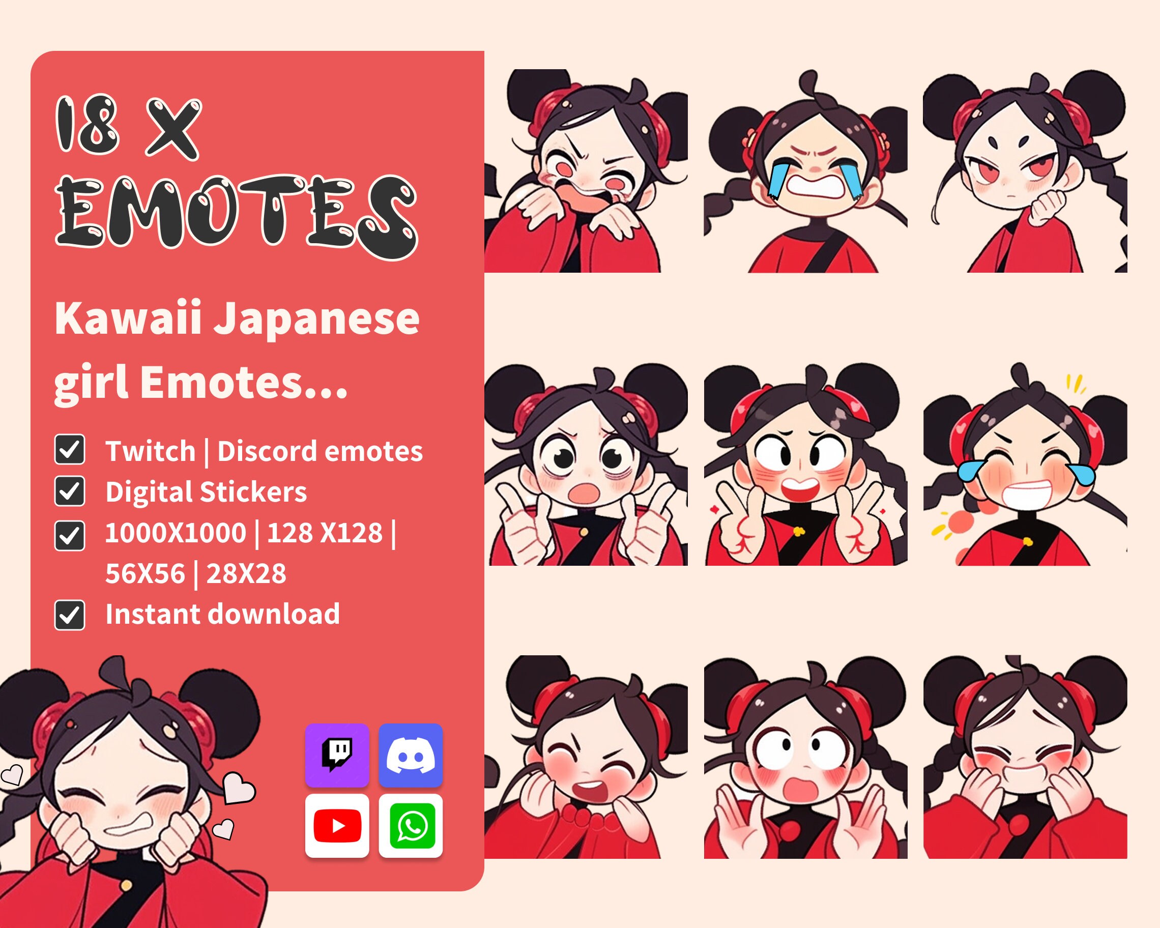 Kawaii Japanese Girl Emotes 18x Bundle, Emotes Mega Pack, Emotes ...