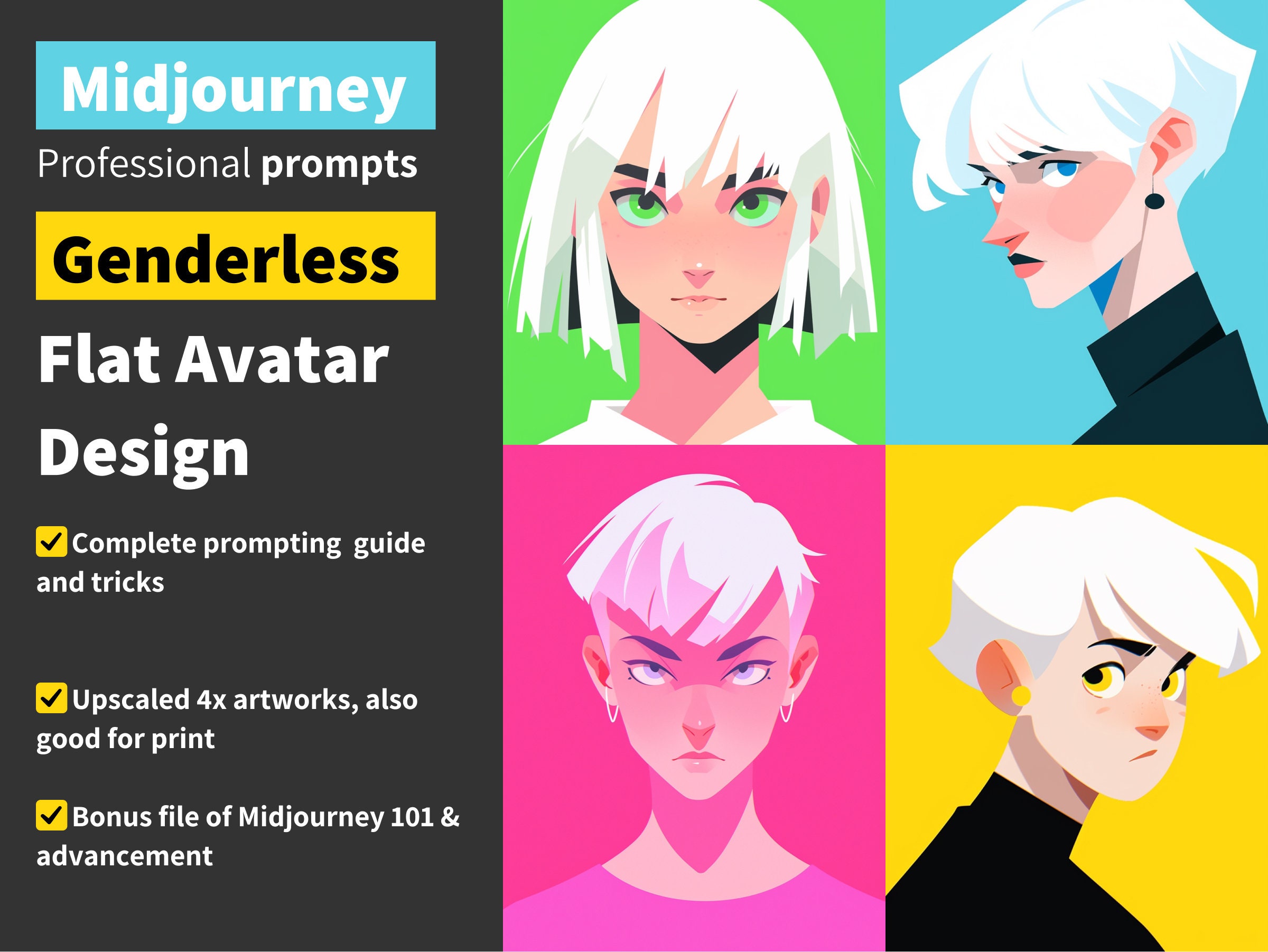 Genderless Flat Avatars Midjourney Prompt Guide and Tricks, Pre-written ...