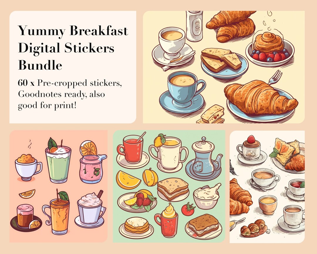 60 Cute Breakfast Stickers Bundle, Yummy Breakfast Digital Stickers Bundle, Perfect for Your ...
