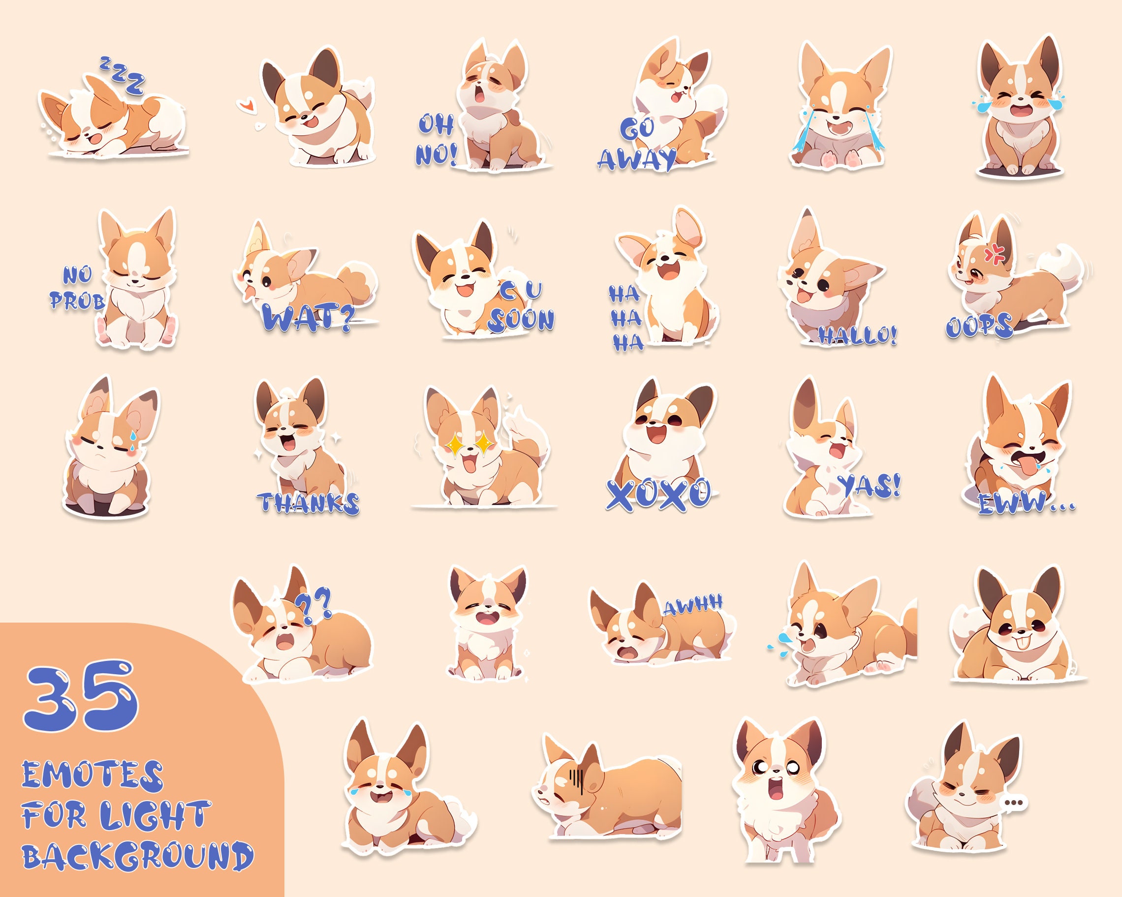 Kawaii Corgi Emotes X35 Bundle, Emotes Mega Pack, Emotes Background ...