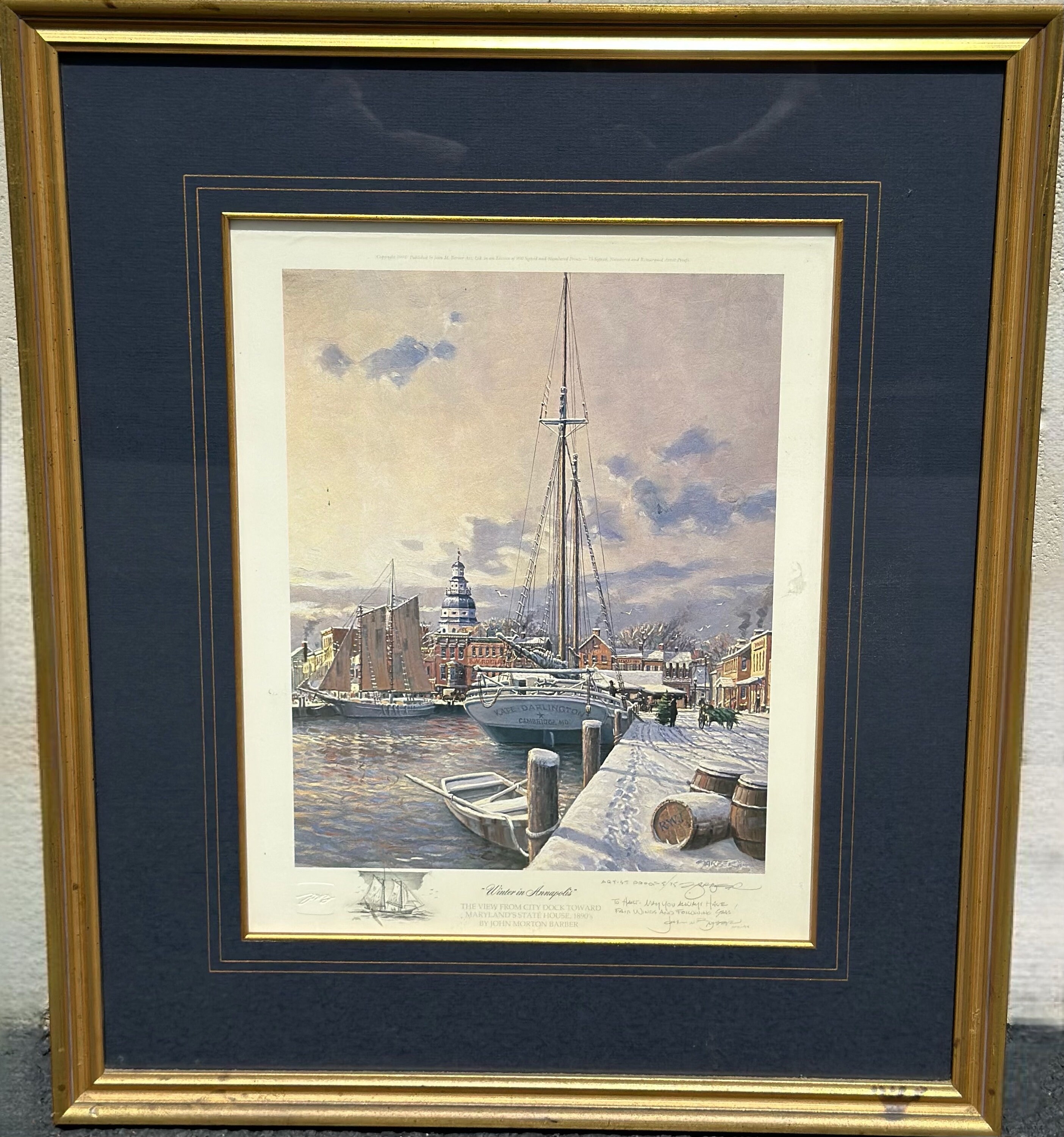 John M. Barber “winter in Annapolis” Signed on 11/11/94 by John M ...
