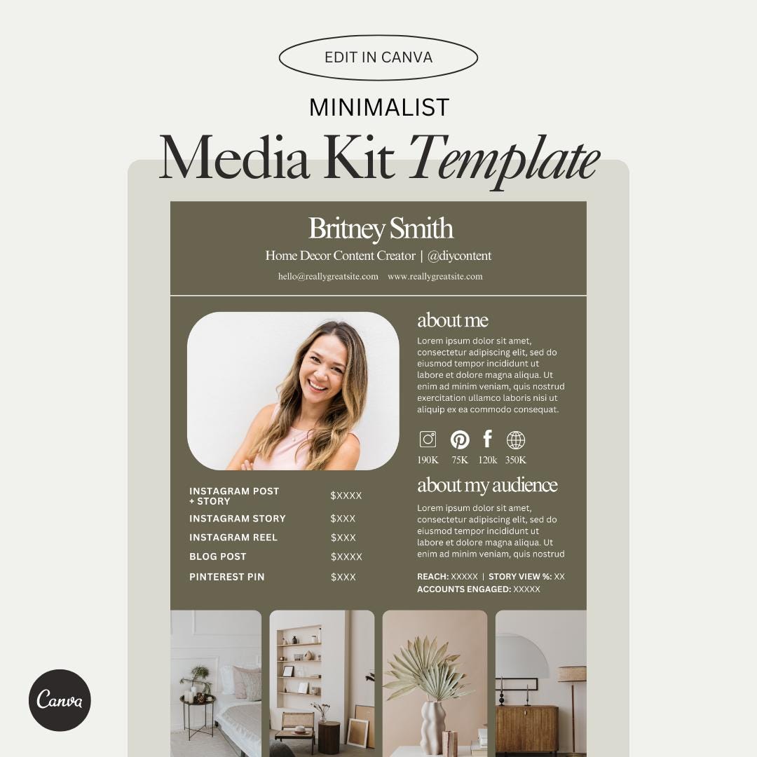Minimalist Media Kit Template for Influencers and Content Creators - Etsy