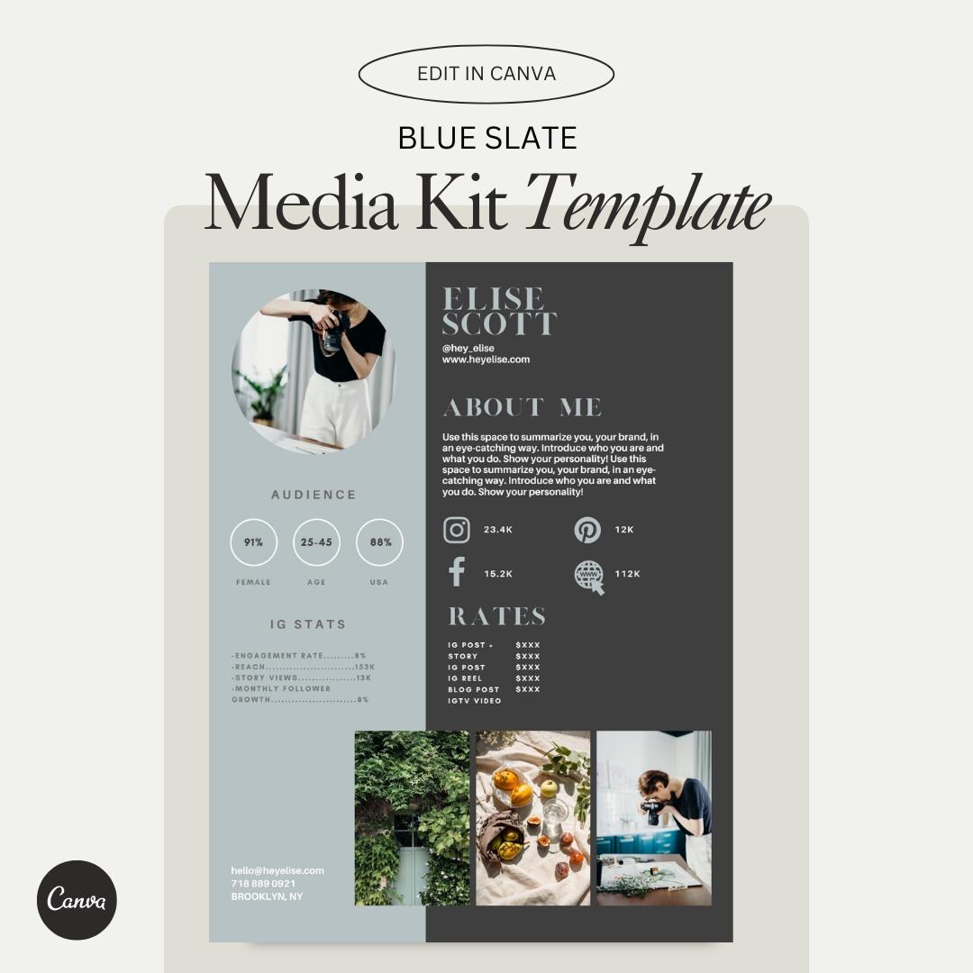Blue Slate Media Kit Template for Influencers and Content Creators - Etsy