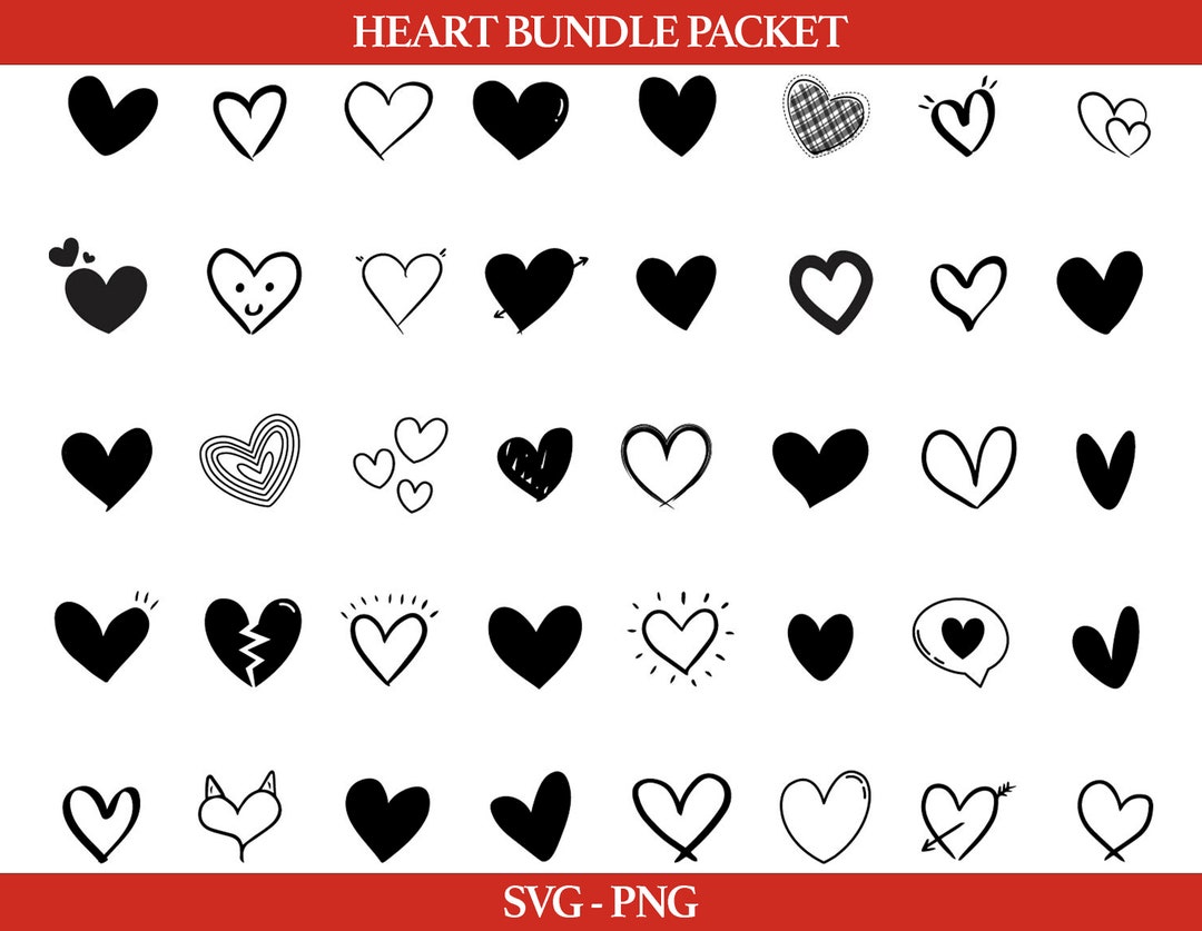 HEART BUNDLE SVG, Heart Doodle , Heart Png, Hand Drawn Heart Svg ...
