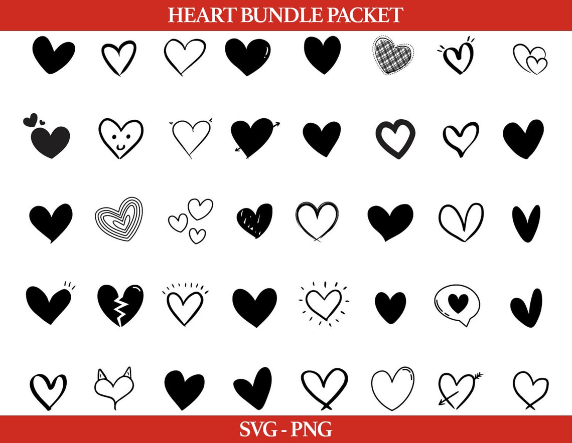 HEART BUNDLE SVG, Heart Doodle , Heart Png, Hand Drawn Heart Svg ...
